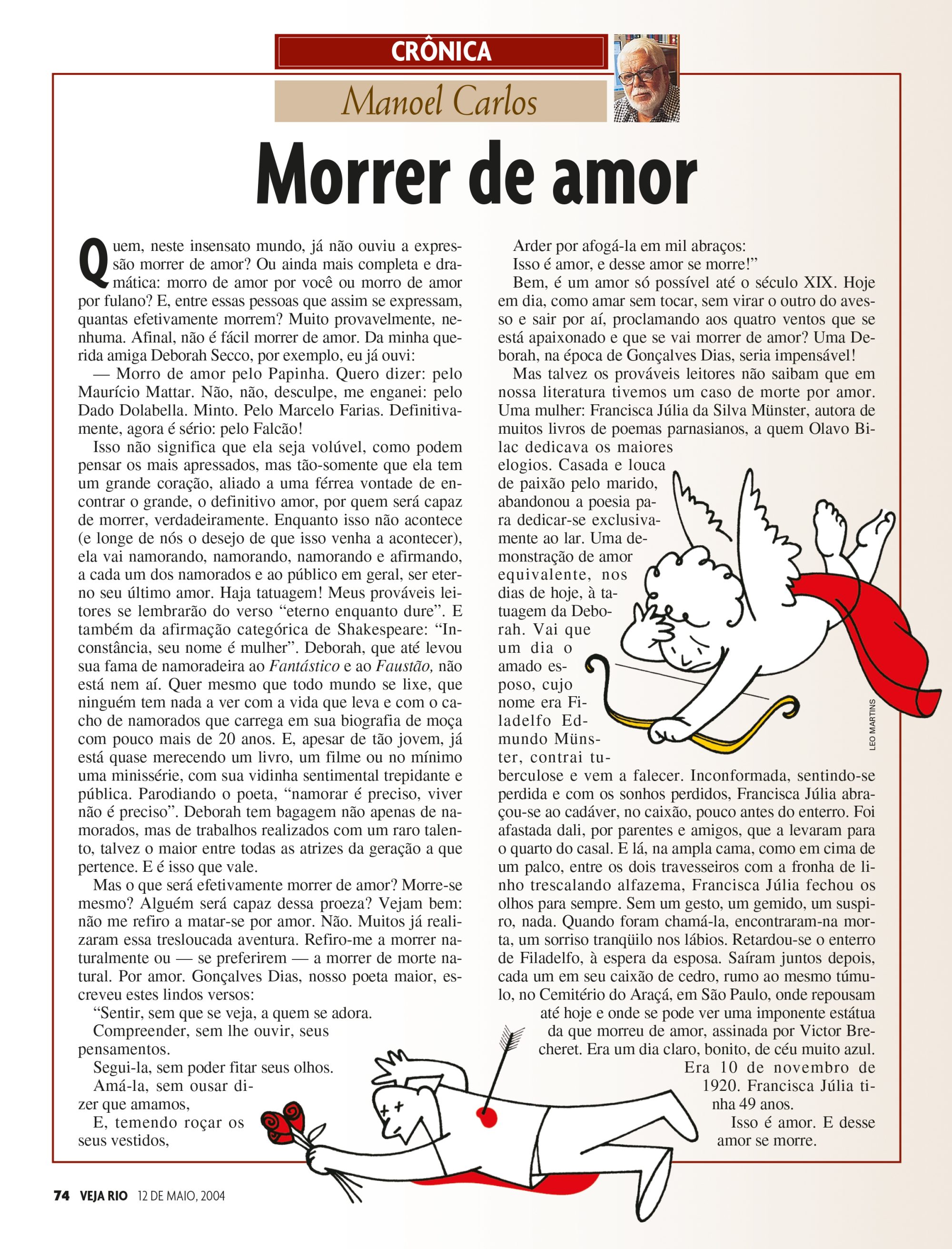 “Morrer de amor”: leia a primeira crônica de Manoel Carlos para VEJA ...